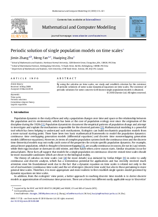 (PDF) Periodic solution of single population models on time scales