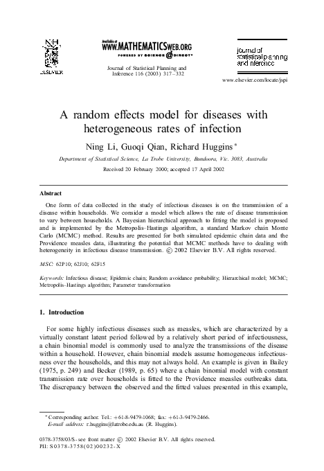(PDF) A random effects model for diseases with heterogeneous rates of ...