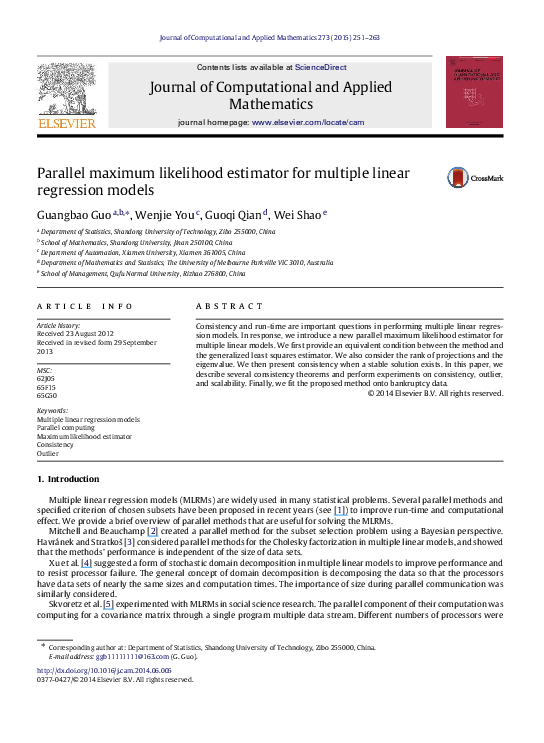 Pdf Parallel Maximum Likelihood Estimator For Multiple Linear