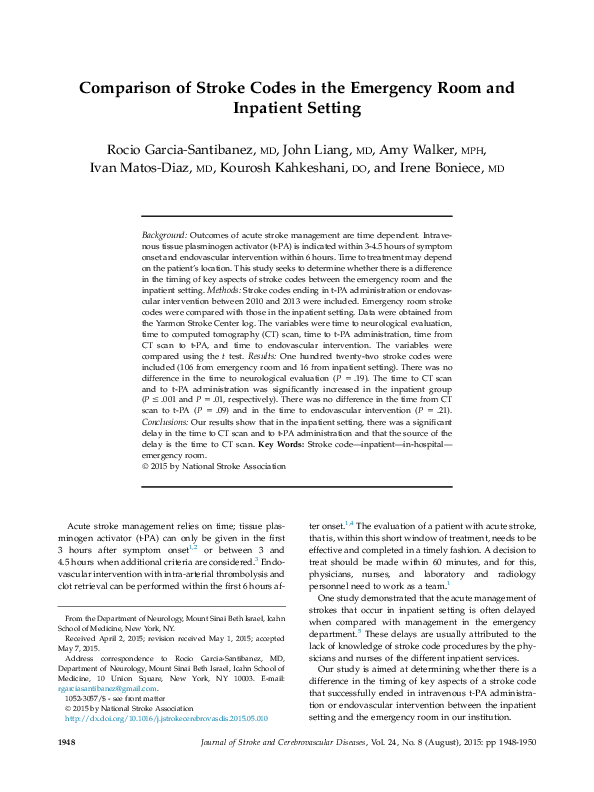 (PDF) Comparison of stroke codes in the emergency room and inpatient ...