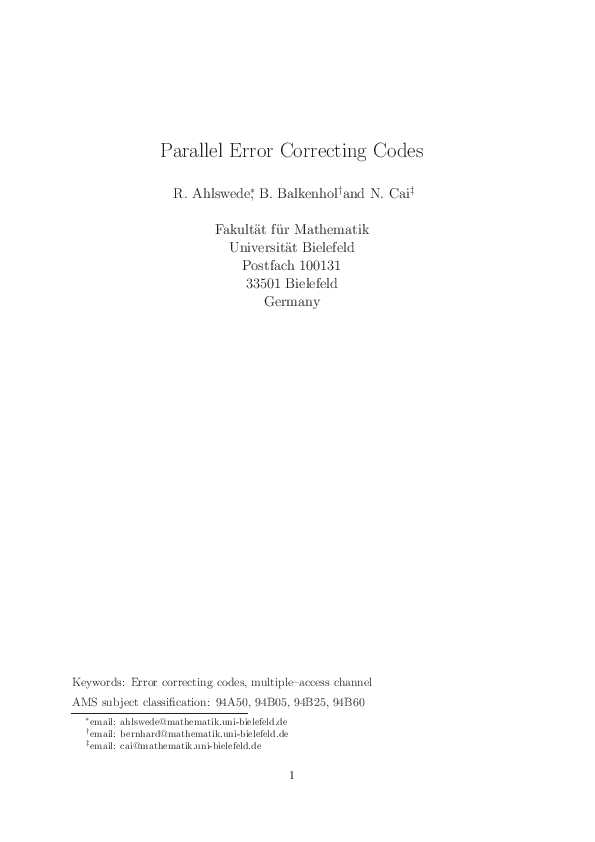 Pdf Parallel Error Correcting Codes