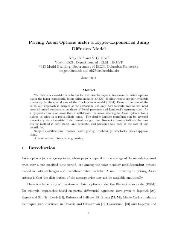 (PDF) Pricing Asian Options Under a Hyper-Exponential Jump Diffusion Model