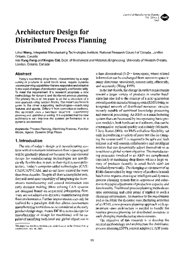 (PDF) Distributed Process Planning Architecture