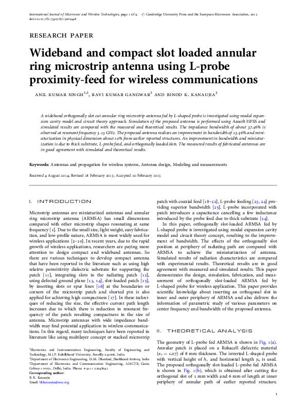 (PDF) Wideband and compact slot loaded annular ring microstrip antenna using L-probe proximity ...