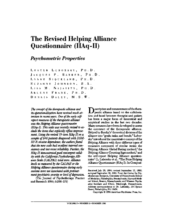 (PDF) The Revised Helping Alliance Questionnaire-II (HAq-II ...