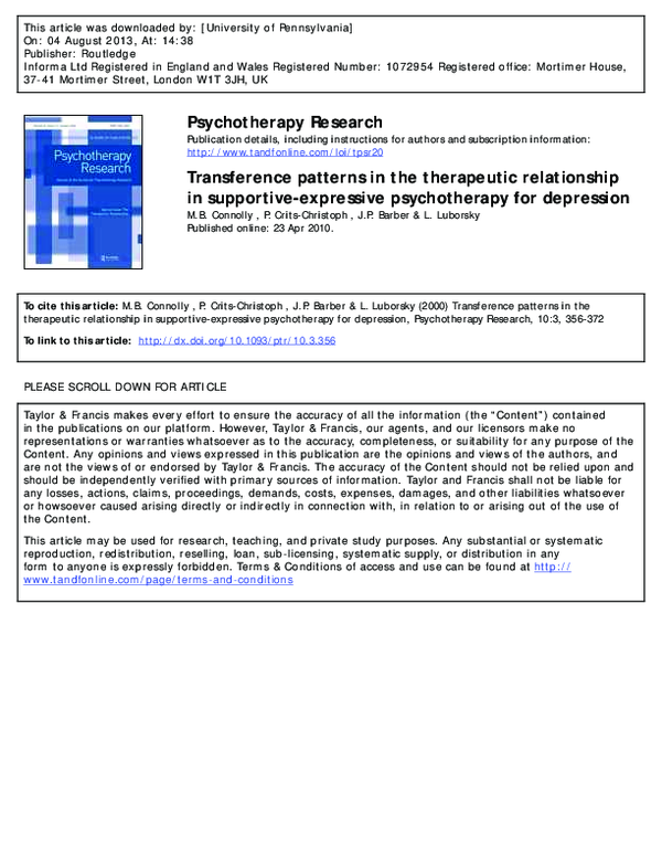 (PDF) Transference patterns in the therapeutic relationship in ...