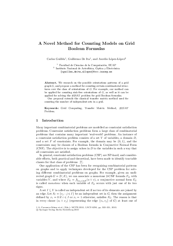(PDF) A Novel Method for Counting Models on Grid Boolean Formulas | Guillermo De Ita - Academia.edu