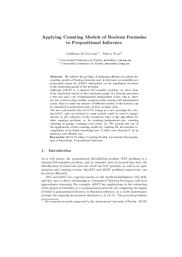 (PDF) Applying Counting Models of Boolean Formulas to Propositional Inference