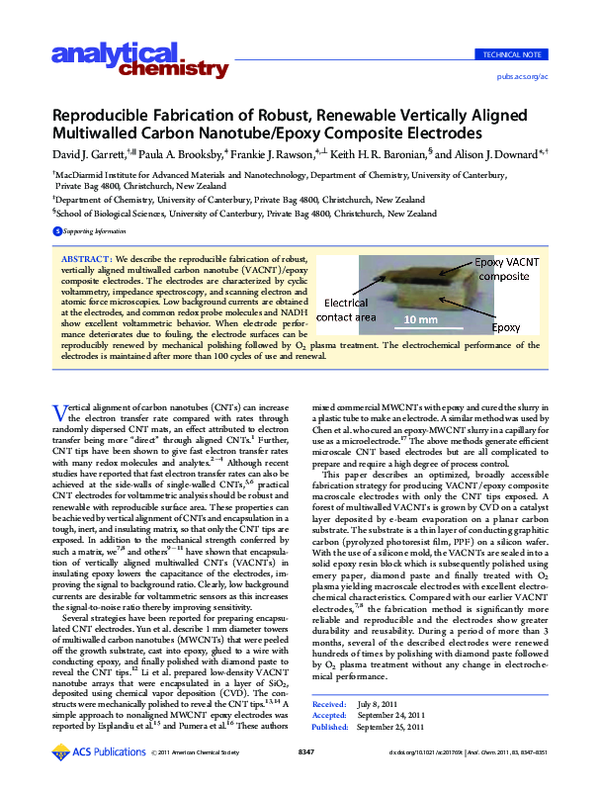 (PDF) Reproducible Fabrication of Robust, Renewable Vertically Aligned Multiwalled Carbon ...