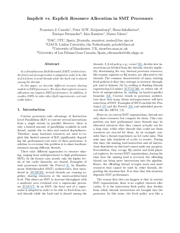 (PDF) Implicit vs. explicit resource allocation in SMT processors