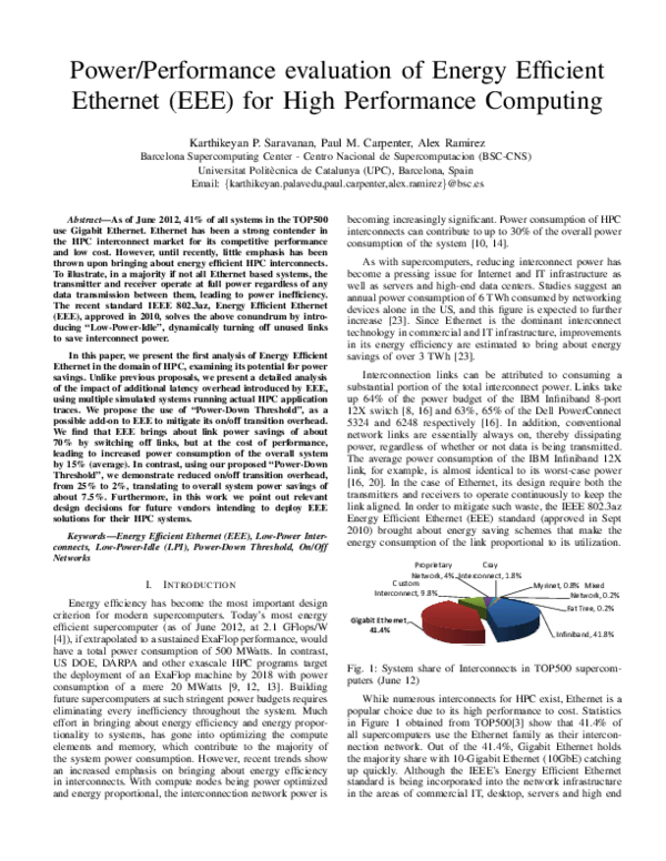 (PDF) Power/performance evaluation of energy efficient Ethernet (EEE) for High Performance Computing
