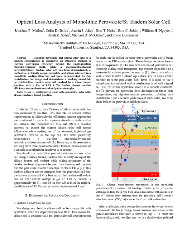 (PDF) Optical loss analysis of monolithic perovskite/Si tandem solar cell