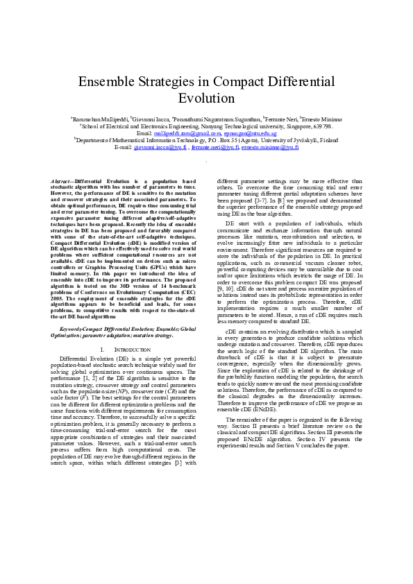 (PDF) Ensemble Strategies in Differential Evolution