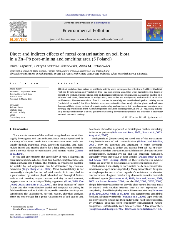(PDF) Direct and indirect effects of metal contamination on soil biota ...