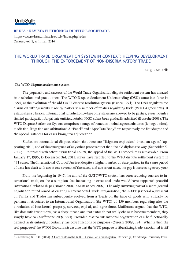 (PDF) THE WORLD TRADE ORGANIZATION SYSTEM IN CONTEXT: HELPING ...
