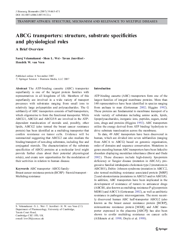 (PDF) ABCG transporters: structure, substrate specificities and ...