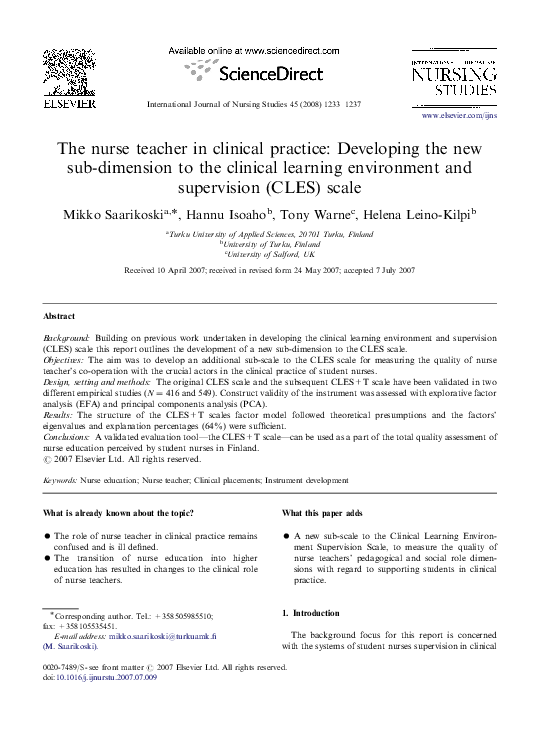 (PDF) The nurse teacher in clinical practice: Developing the new sub ...