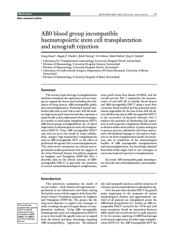 (PDF) AB0 blood group incompatible haematopoietic stem cell ...