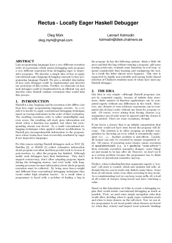 (PDF) Rectus-locally eager haskell debugger