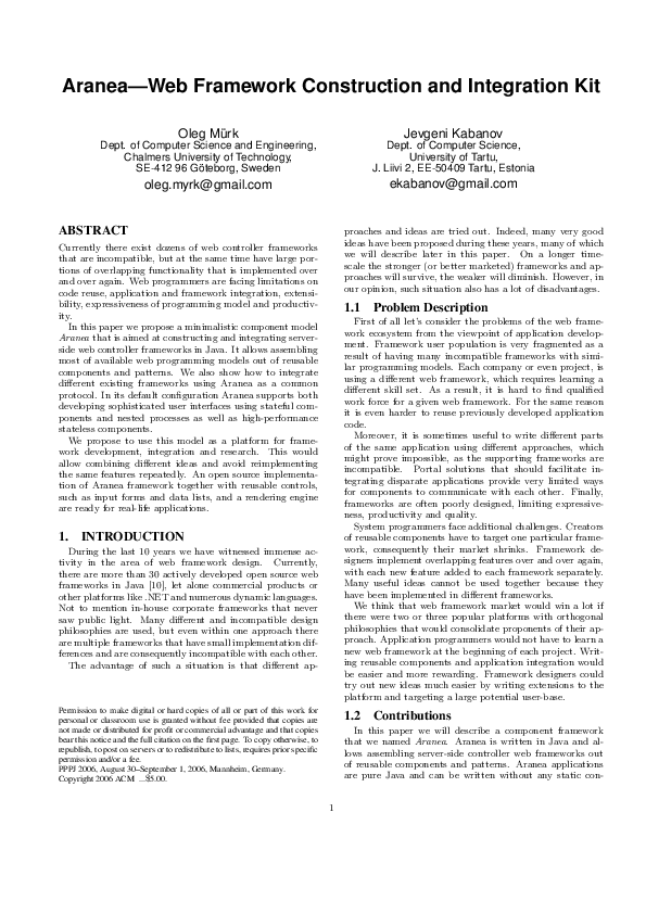 (PDF) Aranea: web framework construction and integration kit