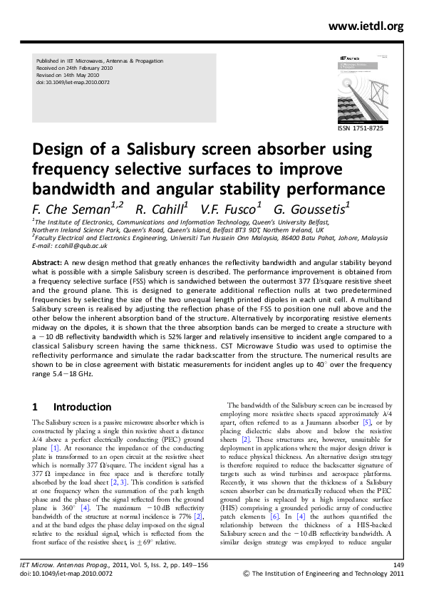 (PDF) Design of a Salisbury screen absorber using frequency selective ...