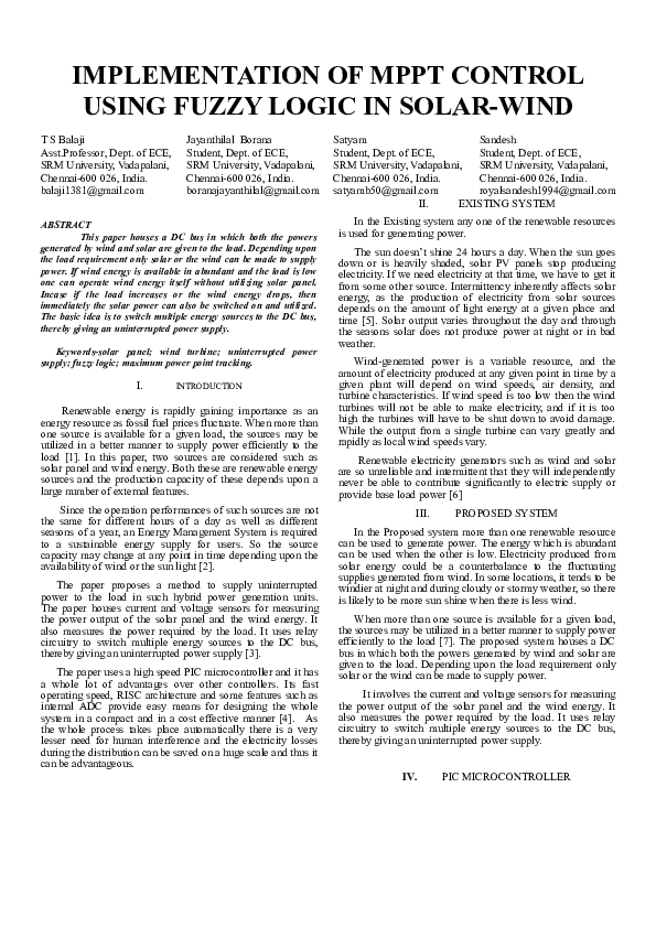 Doc Implementation Of Mppt Control Using Fuzzy Logic In Solar Wind