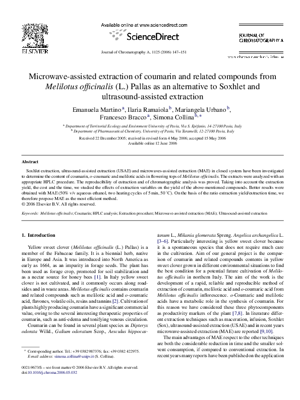 (PDF) Microwave-assisted extraction of coumarin and related compounds ...