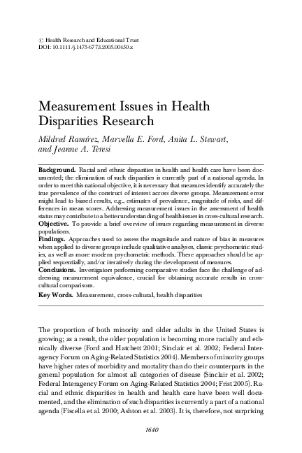 (PDF) Measurement Issues in Health Disparities Research