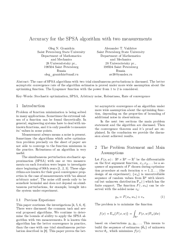 (PDF) Accuracy for the SPSA algorithm with two measurements