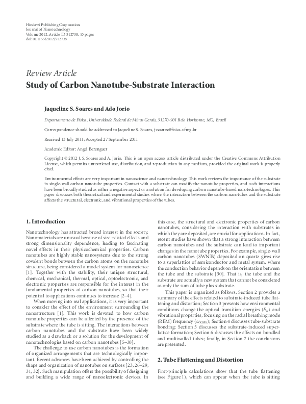 (PDF) Study of Carbon Nanotube-Substrate Interaction