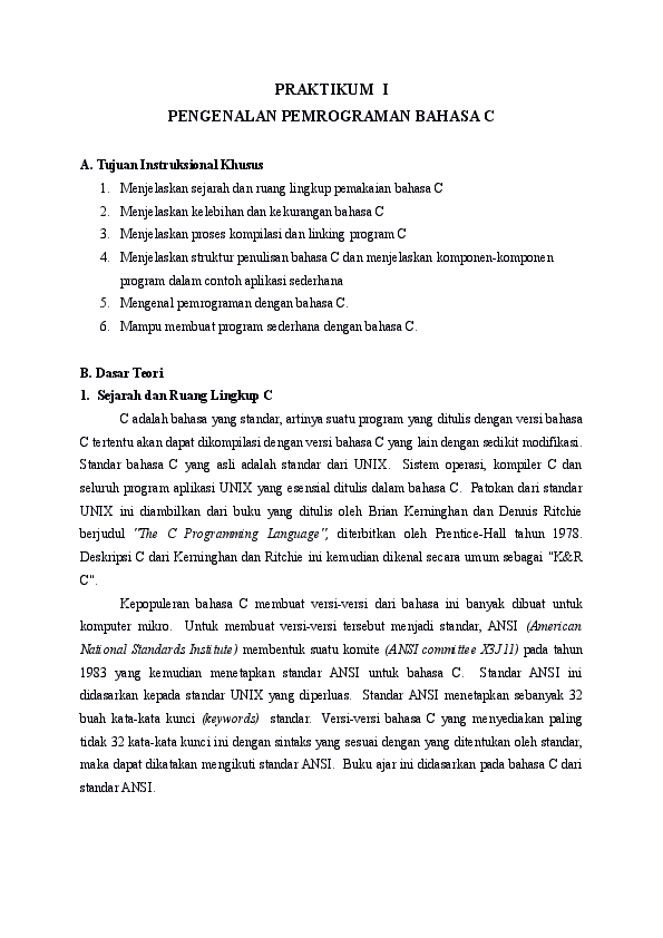 (DOC) PRAKTIKUM I PENGENALAN PEMROGRAMAN BAHASA C