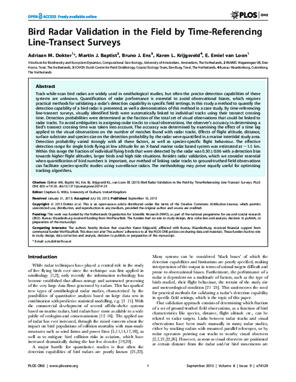 (PDF) Bird Radar Validation in the Field by Time-Referencing Line ...