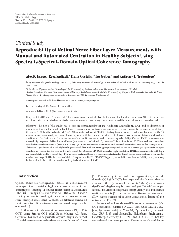 (PDF) Reproducibility of Retinal Nerve Fiber Layer Measurements with Manual and Automated ...