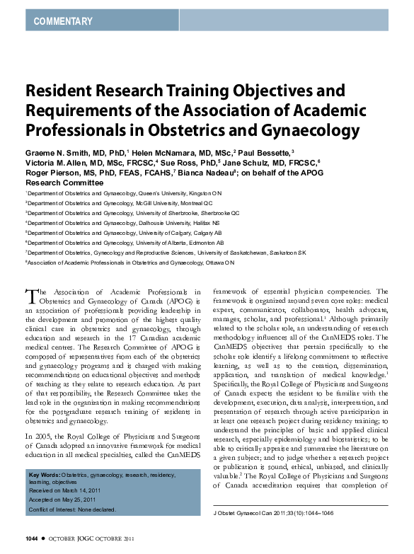 (PDF) Resident Research Training Objectives and Requirements