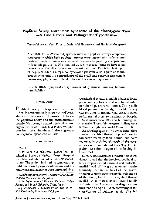 (PDF) Popliteal artery entrapment syndrome of the monozygotic twin —A ...