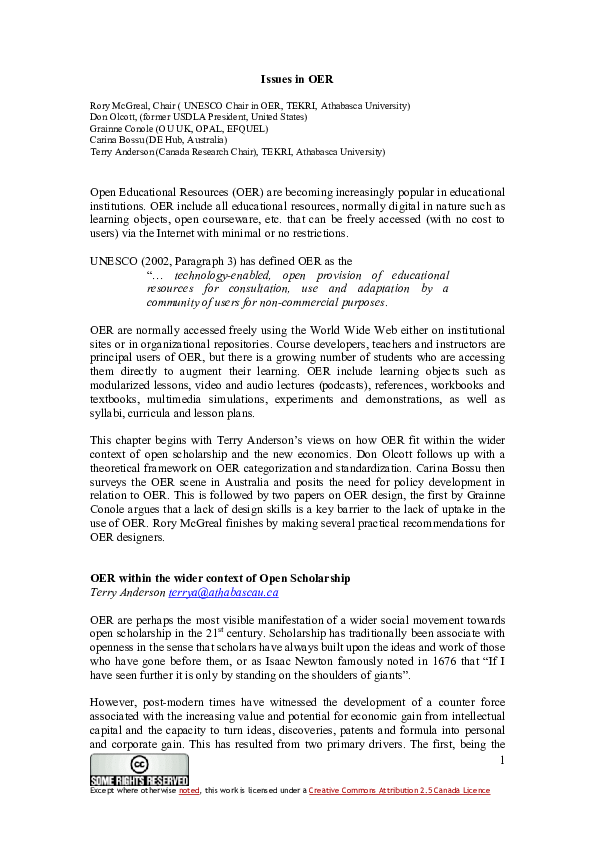 (PDF) Issues in OER: Panel Presentation