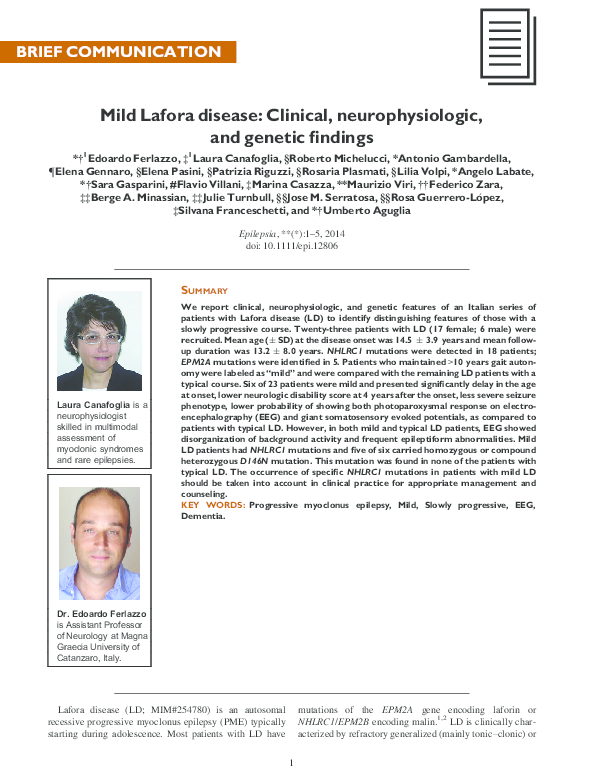(PDF) Mild Lafora disease: Clinical, neurophysiologic, and genetic findings