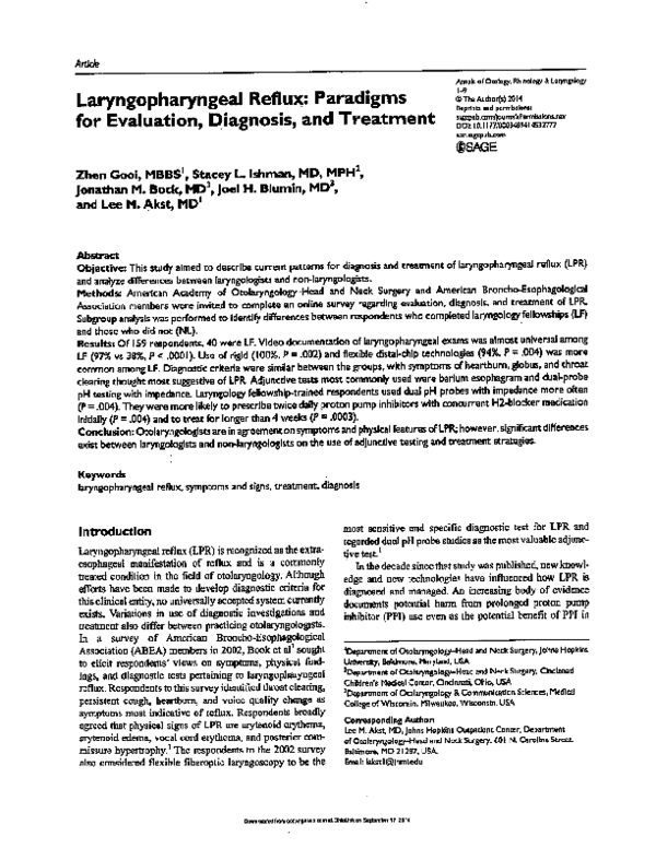 (PDF) Laryngopharyngeal Reflux: Paradigms for Evaluation, Diagnosis ...