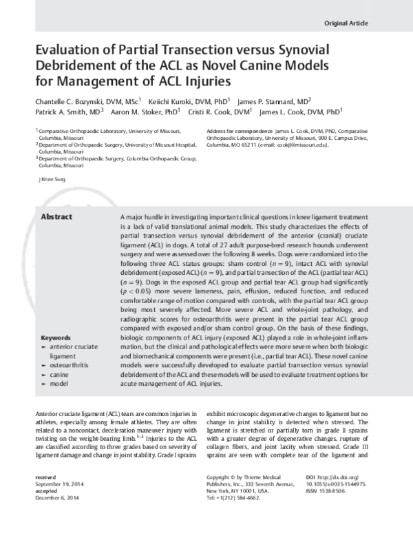 (PDF) Evaluation of Partial Transection versus Synovial Debridement of ...