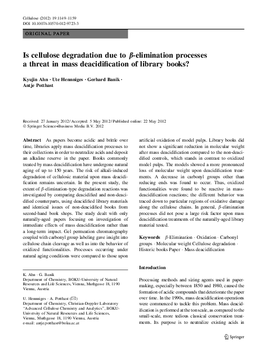 (PDF) Is cellulose degradation due to β-elimination processes a threat ...