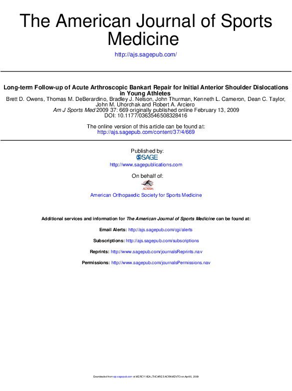 (PDF) Arthroscopic Bankart repair for the acute anterior shoulder ...