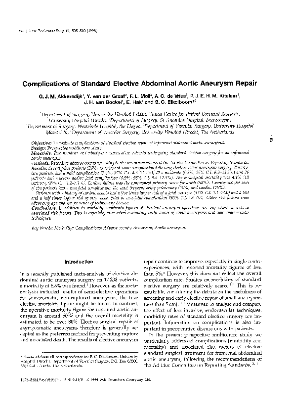 (PDF) Complications of standard elective abdominal aortic aneurysm ...