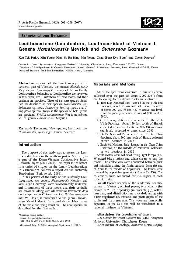 (PDF) Lecithocerinae (Lepidoptera, Lecithoceridae) of Vietnam I. Genera ...