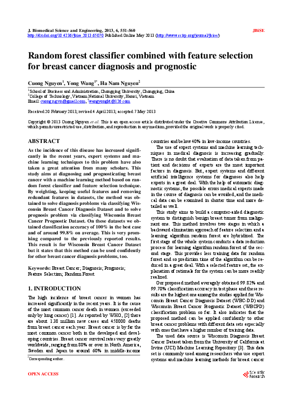 Pdf Random Forest Classifier Combined With Feature Selection For