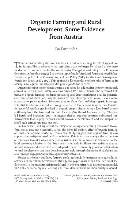 (PDF) Organic Farming and Rural Development: Some Evidence from Austria