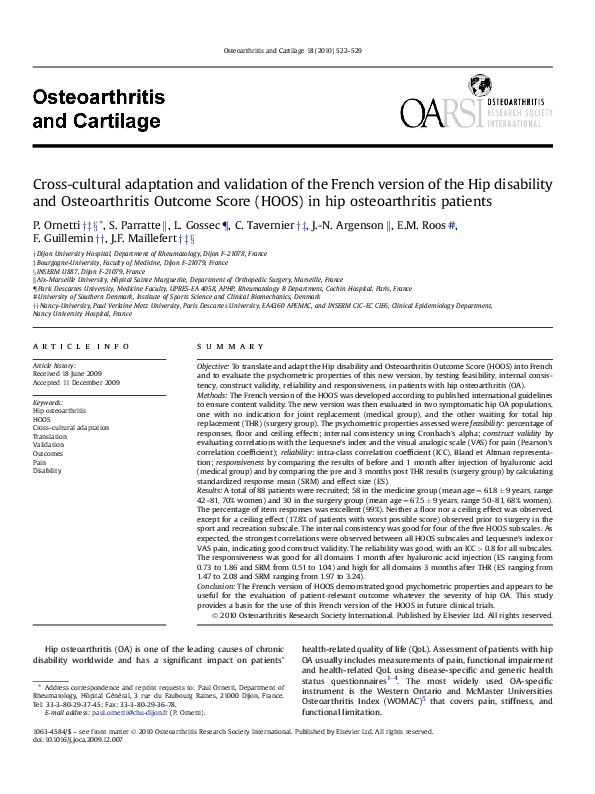 (PDF) Cross-cultural adaptation and validation of the French version of ...