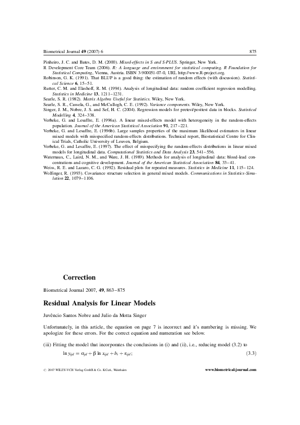 (PDF) Residual Analysis for Linear Mixed Models