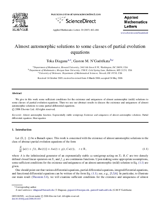 (PDF) Almost automorphic solutions to some classes of partial evolution equations