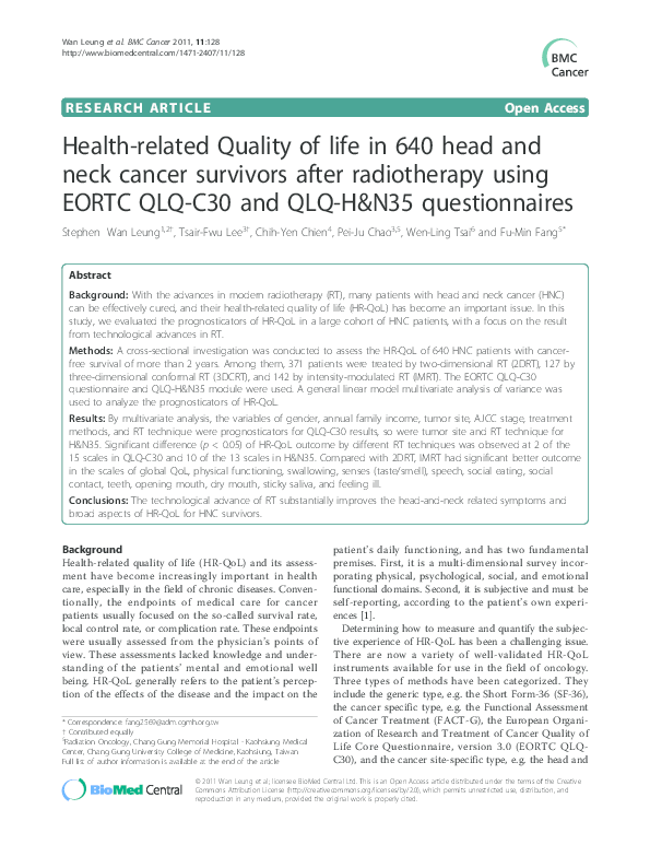 (PDF) Health-related Quality of life in 640 head and neck cancer ...