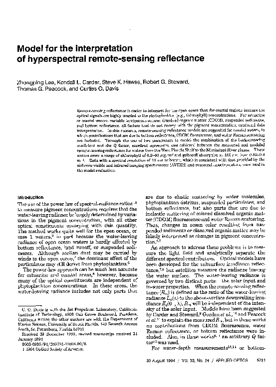 (PDF) Model for the interpretation of hyperspectral remote-sensing reflectance